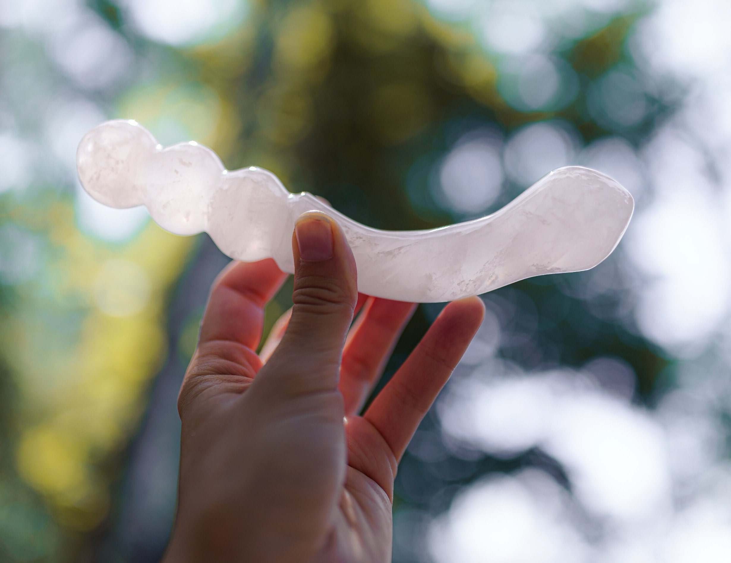 Yoni Magic Wand Curved Rock Crystal and Rose Quartz Gemstone Massage ...