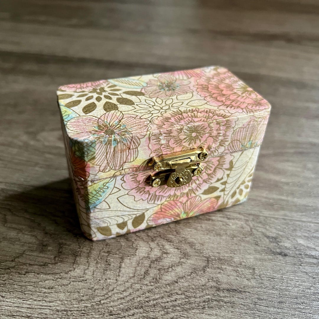 Extra Small Trinket Keepsake Jewelry Box, 3x3 Inches, Decoupage Flower ...
