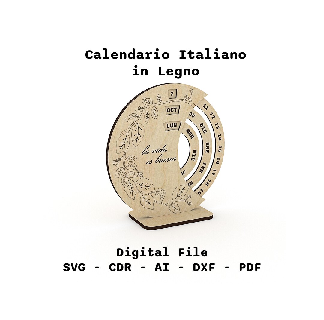 Italian Calendar, Laser Cut File, Perpetual Calendar Vector, CNC Cut ...
