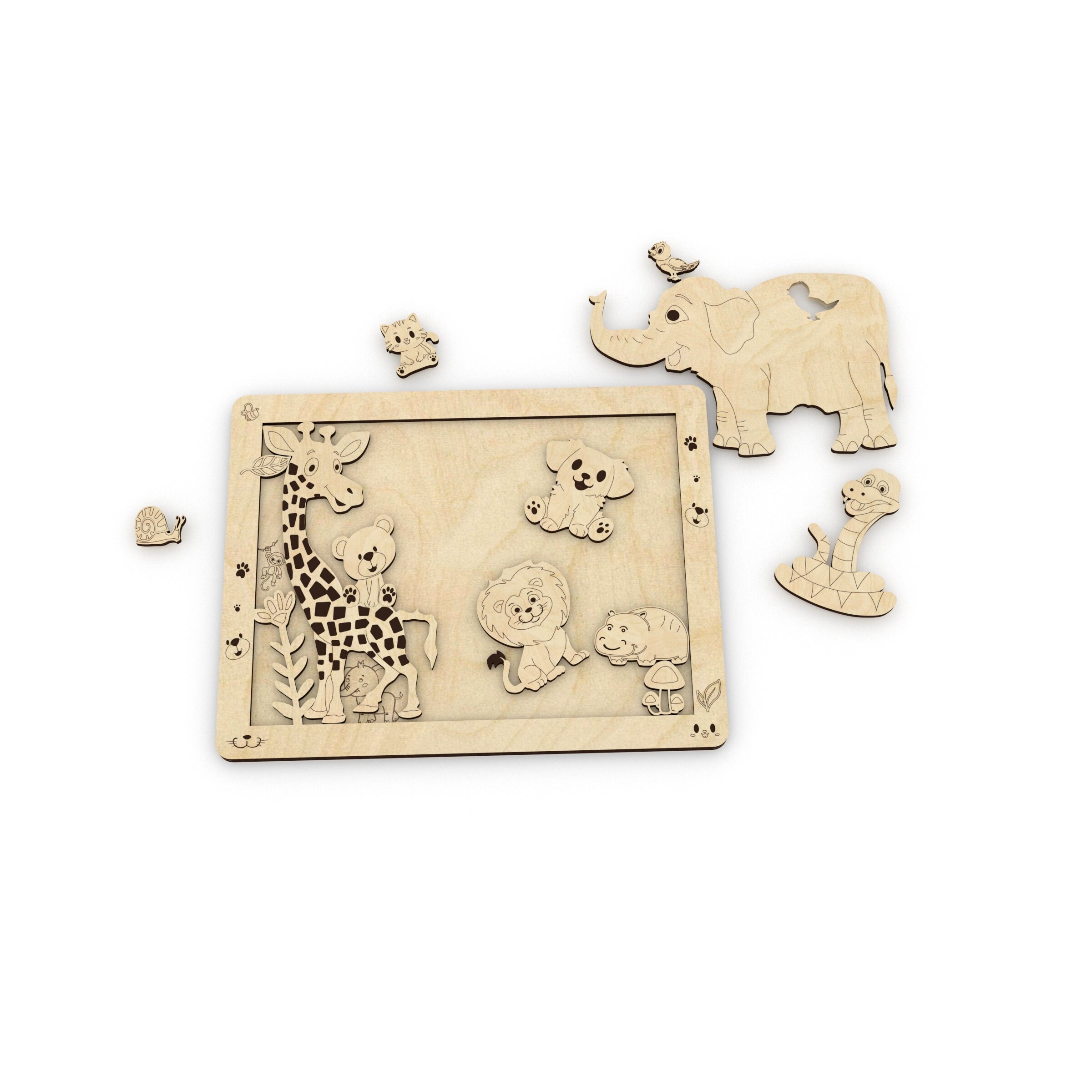 Laser Cut Puzzle, Animal Puzzle for Kids, SVG Glowforge File, DXF File ...