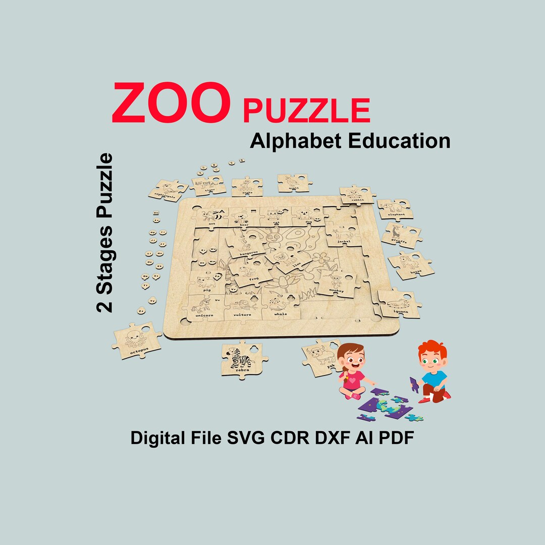 Alphabet Puzzle Laser File, Zoo Puzzle Educational, Gift for Kids ...