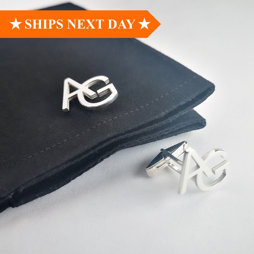 Custom Initial Cufflinks for Groom, Personalized Silver Monogram ...