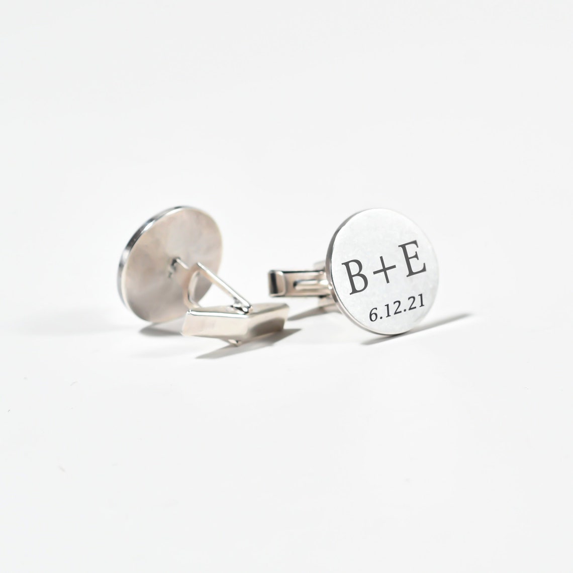 Personalized engraved silver round cufflink Initials Cuff | Etsy