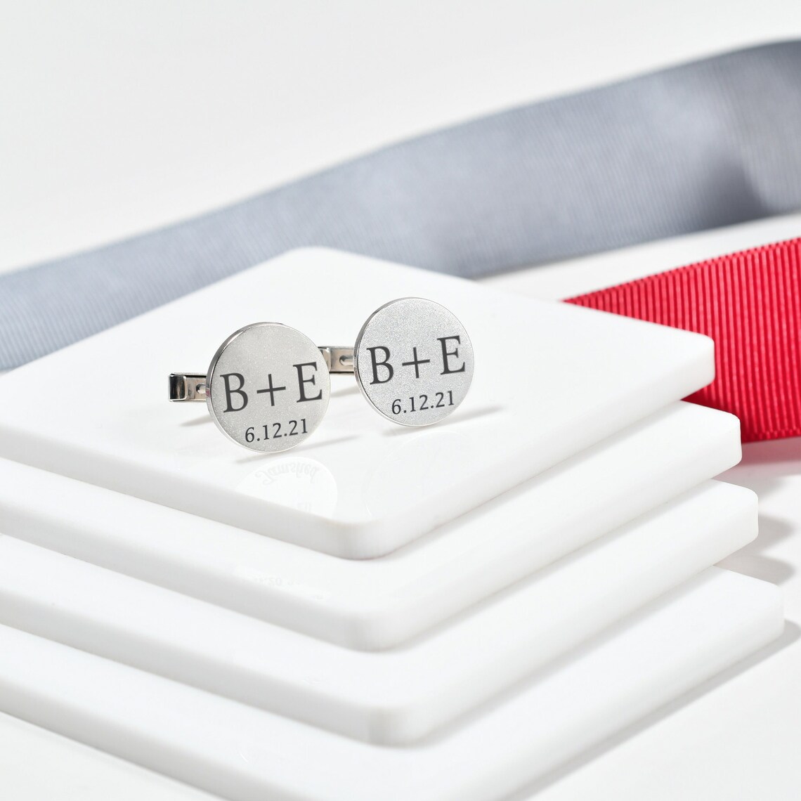 Personalized Engraved Silver Round Cufflink Initials Cuff | Etsy