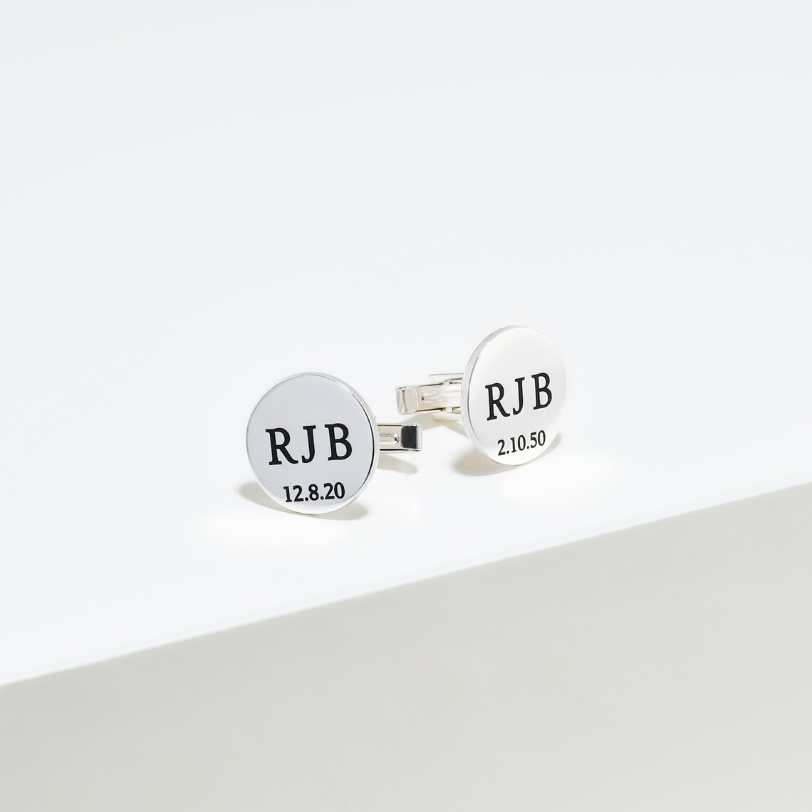 Personalized Engraved Silver Round Cufflink Initials Cuff | Etsy