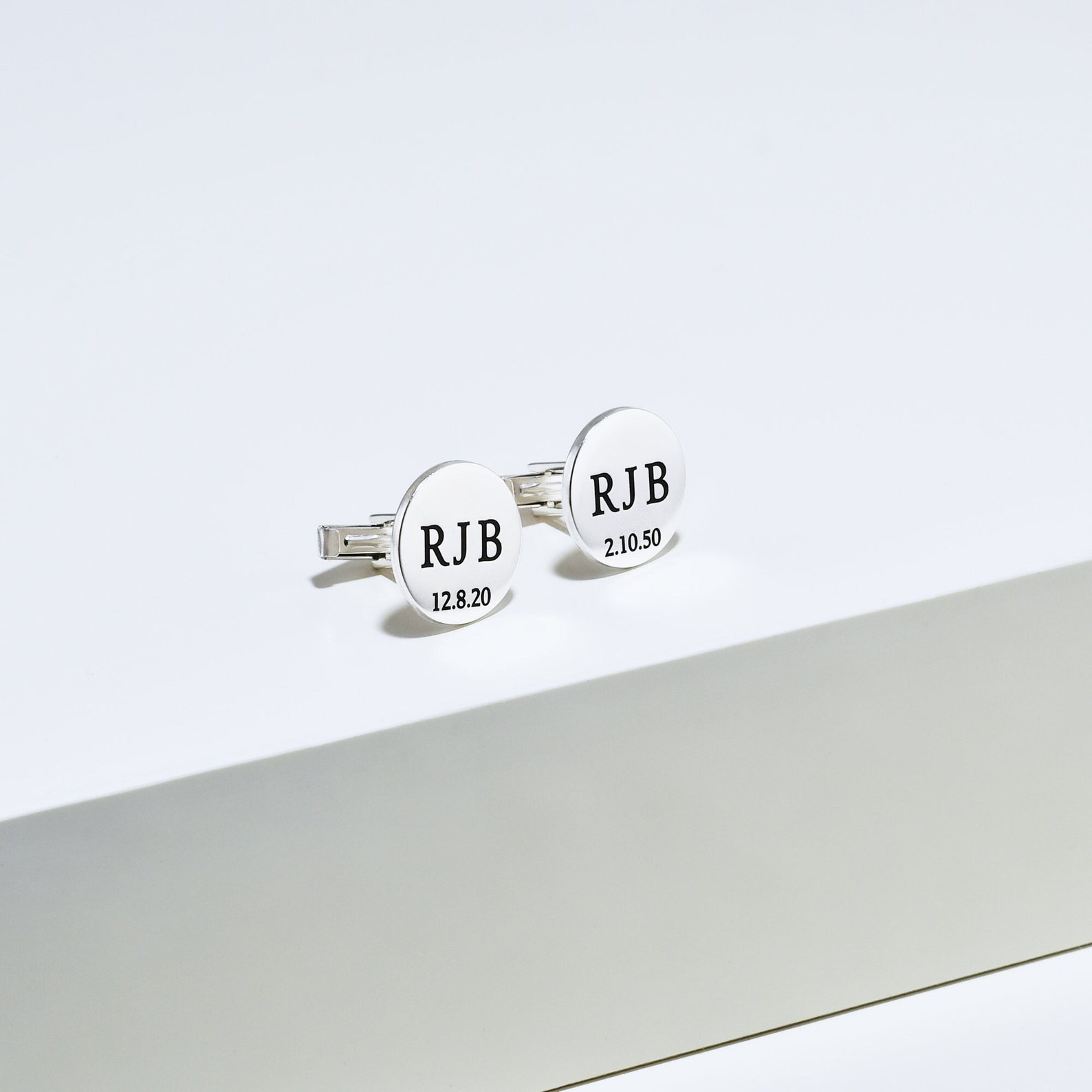 Personalized Engraved Silver Round Cufflink Initials Cuff | Etsy