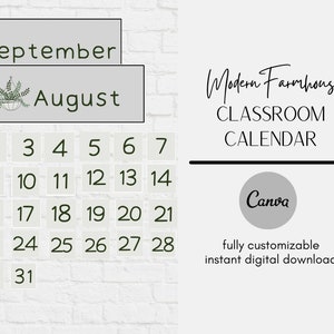 Modern Farmhouse Classroom Calendar Printable / Editable Classroom ...