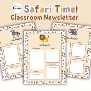 Classroom Newsletter Editable Template for Teacher / Zoo Safari Theme ...