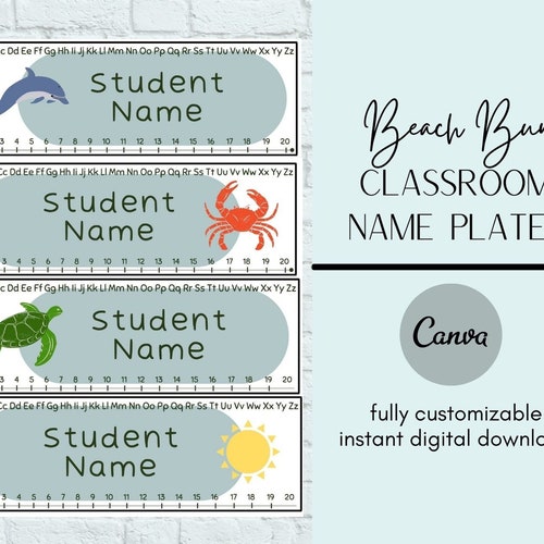 Beach Bum Ocean Themed Classroom Name Tag Templates for - Etsy