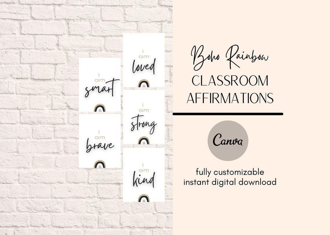 Boho Rainbow Classroom Affirmation Posters / Canva Template Digital ...
