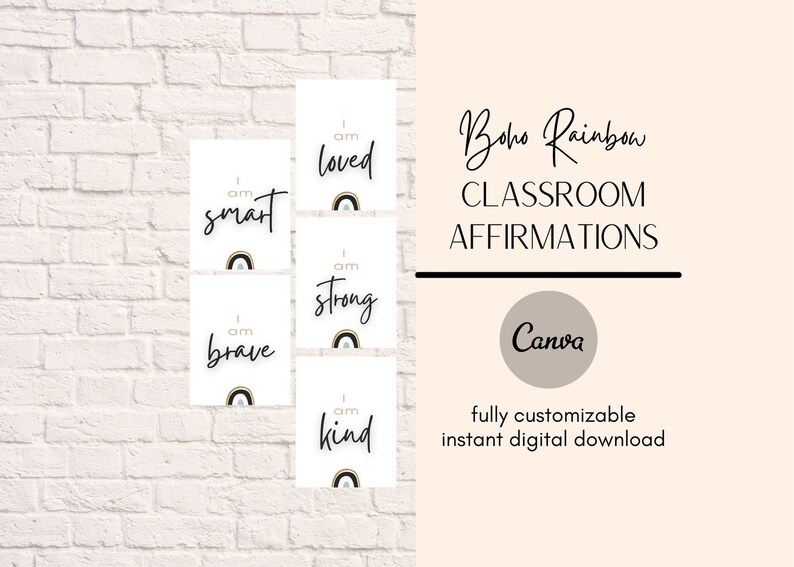 Boho Rainbow Classroom Affirmation Posters / Canva Template Digital ...