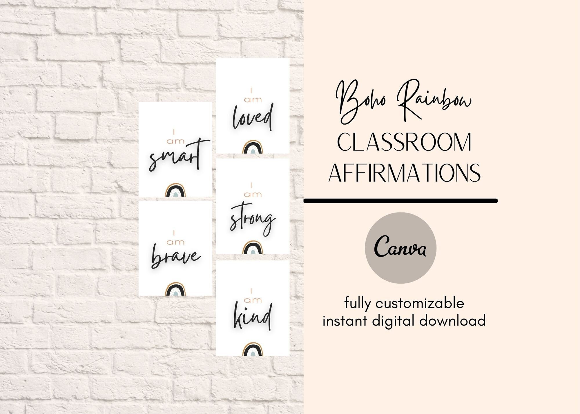 Boho Rainbow Classroom Affirmation Posters / Canva Template Digital ...