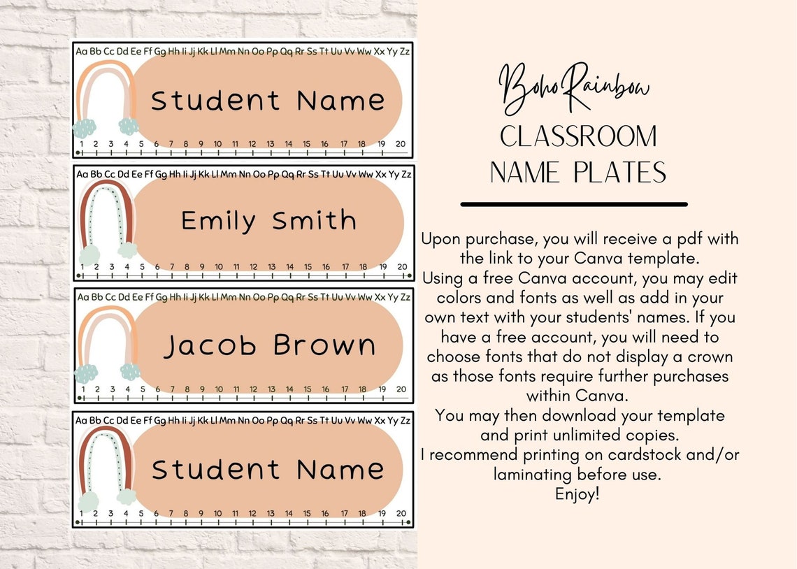 Editable Canva Template for Classroom / Printable Desk Labels / Neutral ...