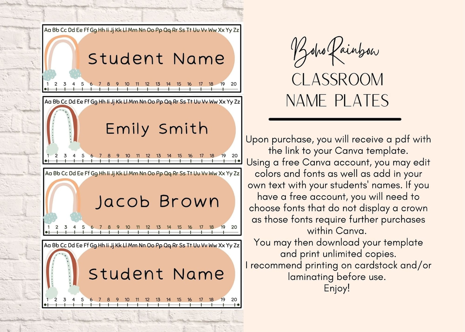 Editable Canva Template for Classroom / Printable Desk Labels / Neutral ...