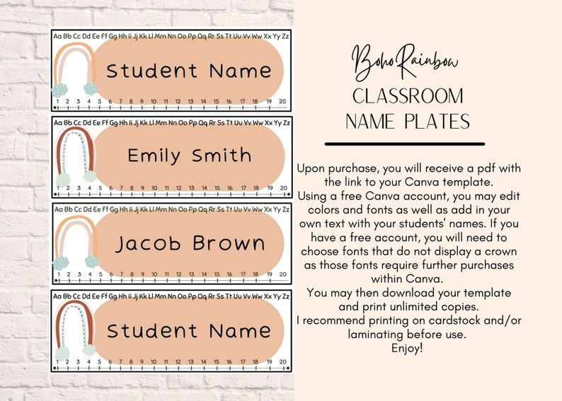 Editable Canva Template for Classroom / Printable Desk Labels / Neutral ...