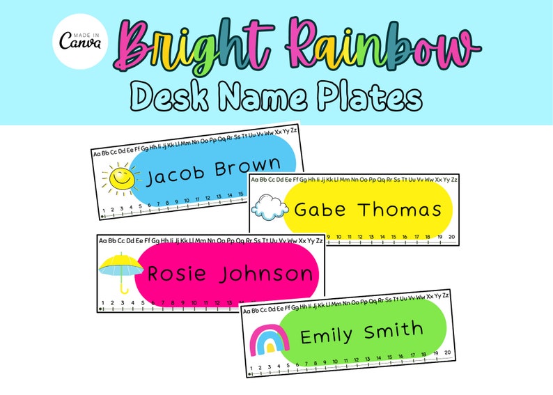 Printable Name Tags / Printable Label / Canva Template / Bright Rainbow ...