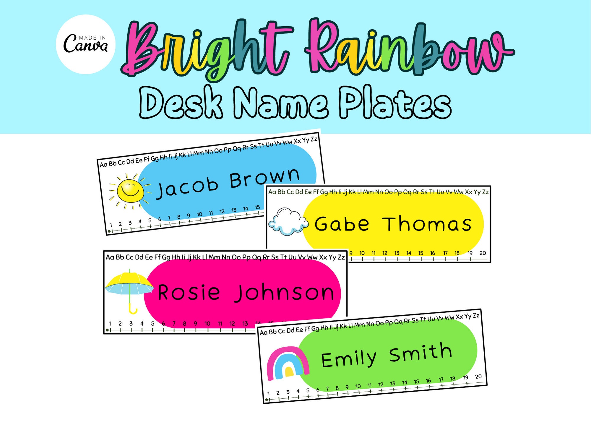 Printable Name Tags / Printable Label / Canva Template / Bright Rainbow ...
