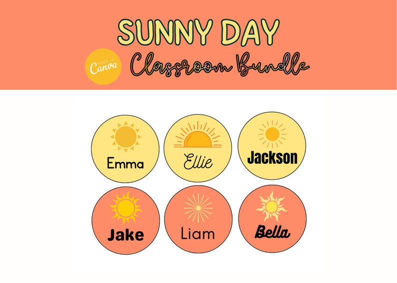 Editable Sunshine Labels & Name Tags for Elementary School Themed ...