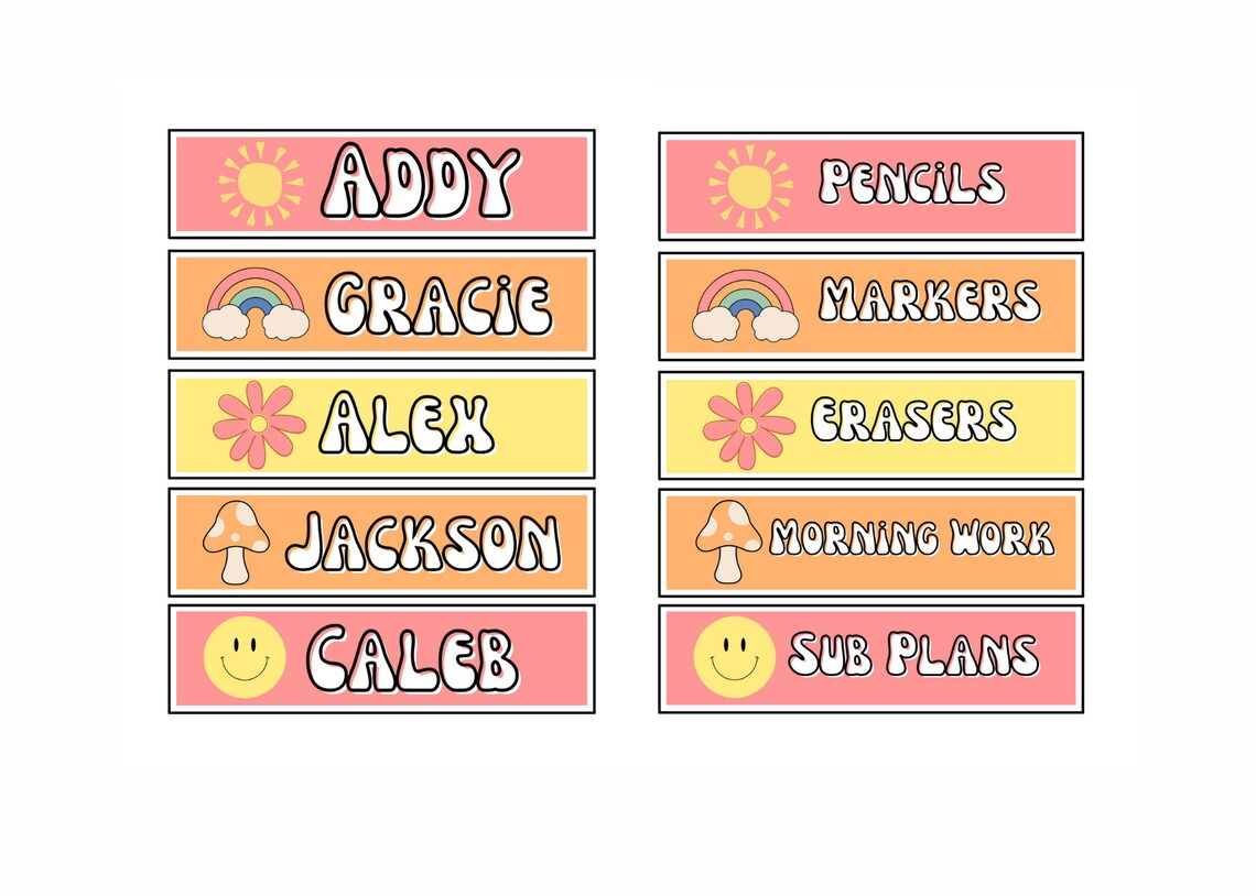 Editable Name Tags / Retro Theme Classroom / Groovy 70s Style Kids ...