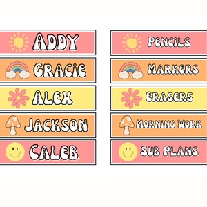 Editable Name Tags / Retro Theme Classroom / Groovy 70s Style Kids ...