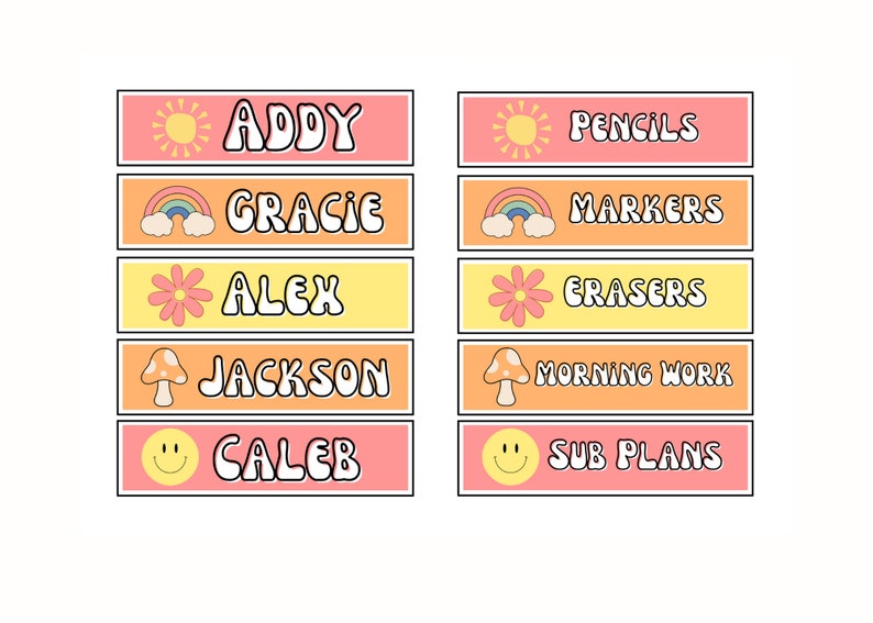 Editable Name Tags / Retro Theme Classroom / Groovy 70s Style Kids ...