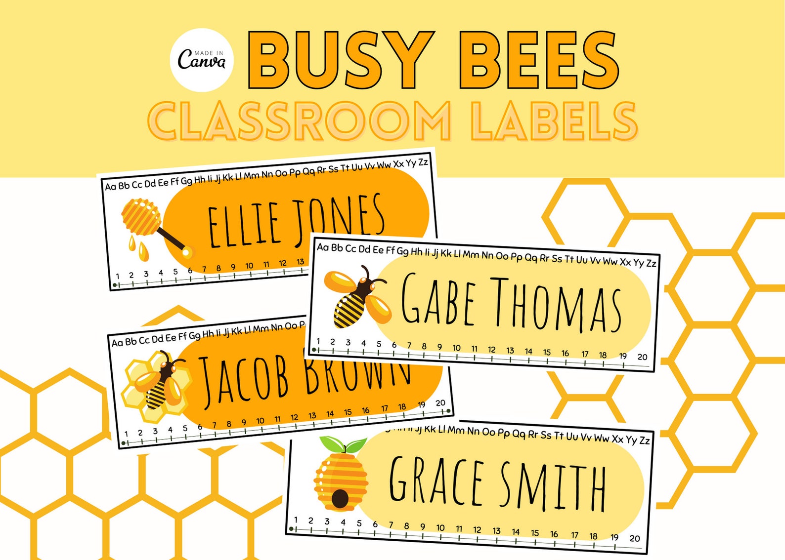 Busy Beehive Theme Classroom Desk Labels / Elementary School Name ...