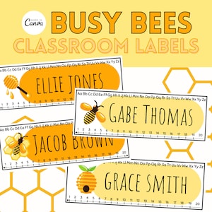 Busy Beehive Theme Classroom Desk Labels / Elementary School Name ...