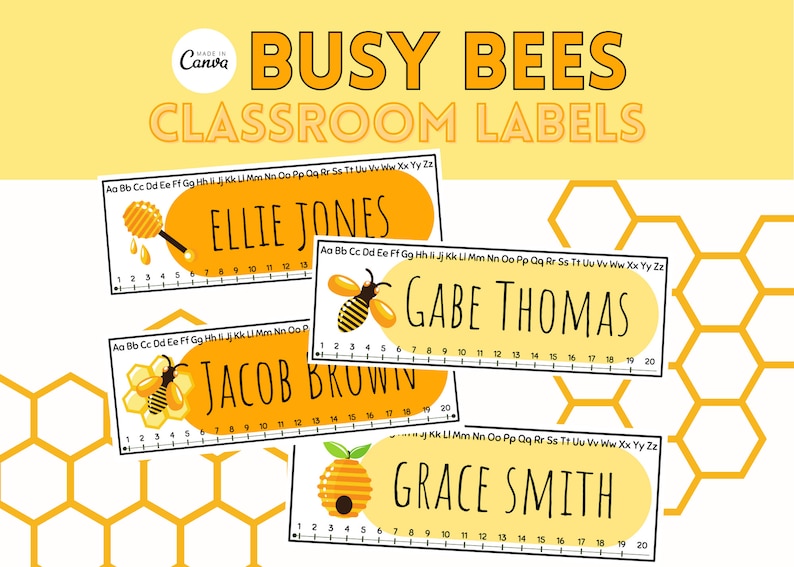 Busy Beehive Theme Classroom Desk Labels / Elementary School Name ...