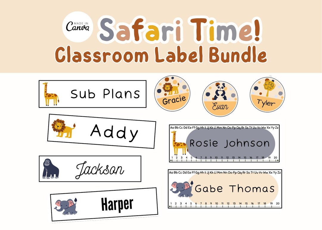 Safari Theme Classroom Organization Bundle / Zoo Name Tag Templates for ...