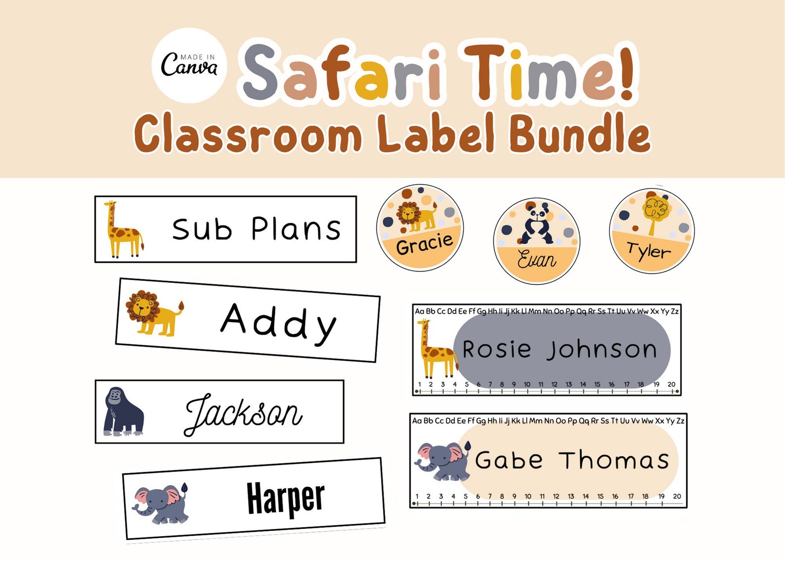Safari Theme Classroom Organization Bundle / Zoo Name Tag Templates for ...