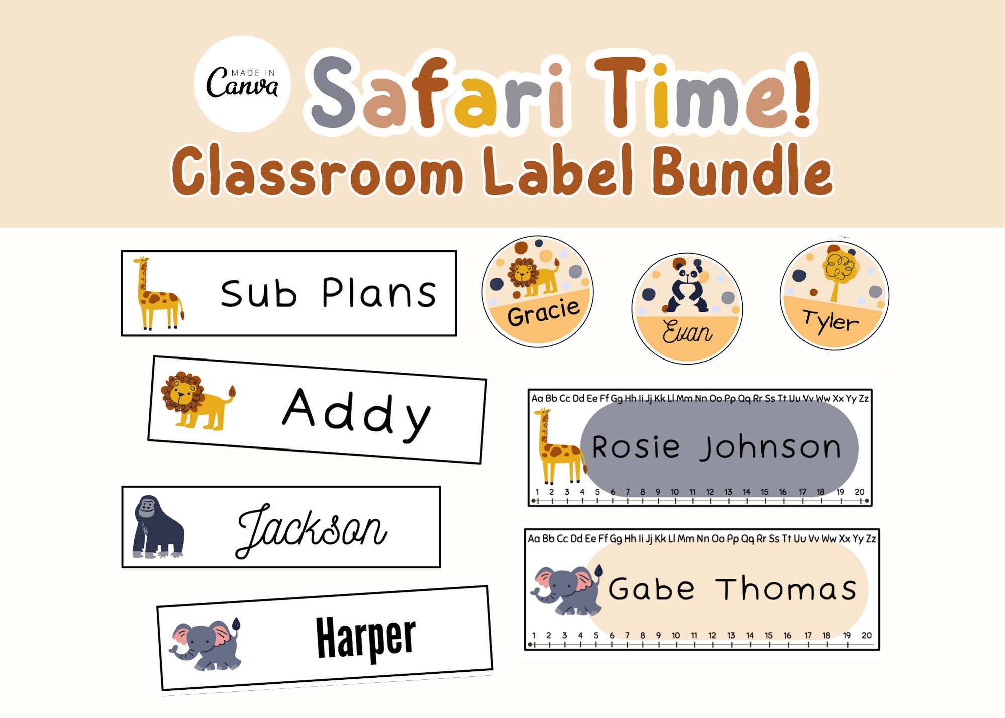 Safari Theme Classroom Organization Bundle / Zoo Name Tag Templates for ...