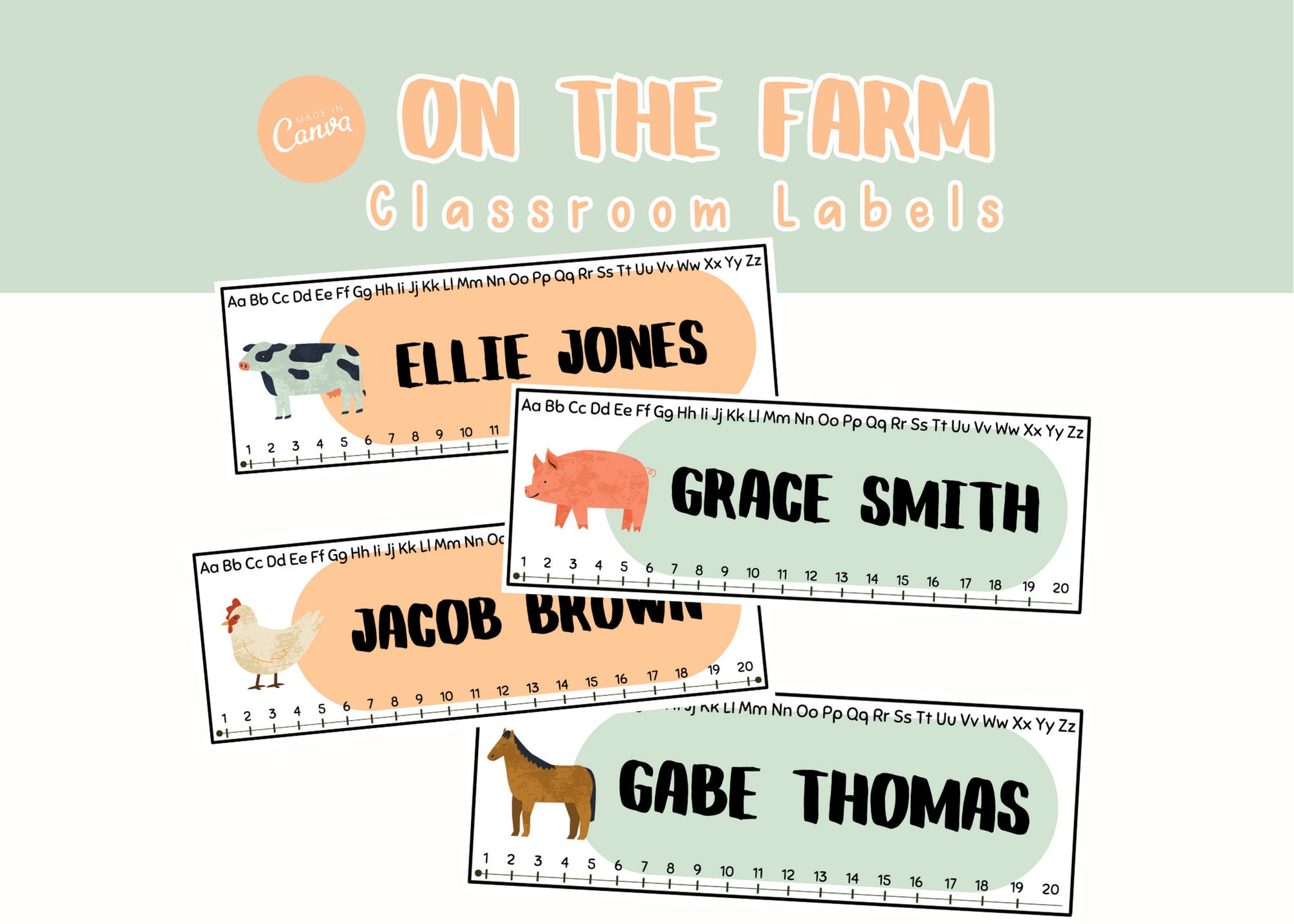 Farm Animal Theme Classroom Desk Labels / Elementary School Name Plates ...