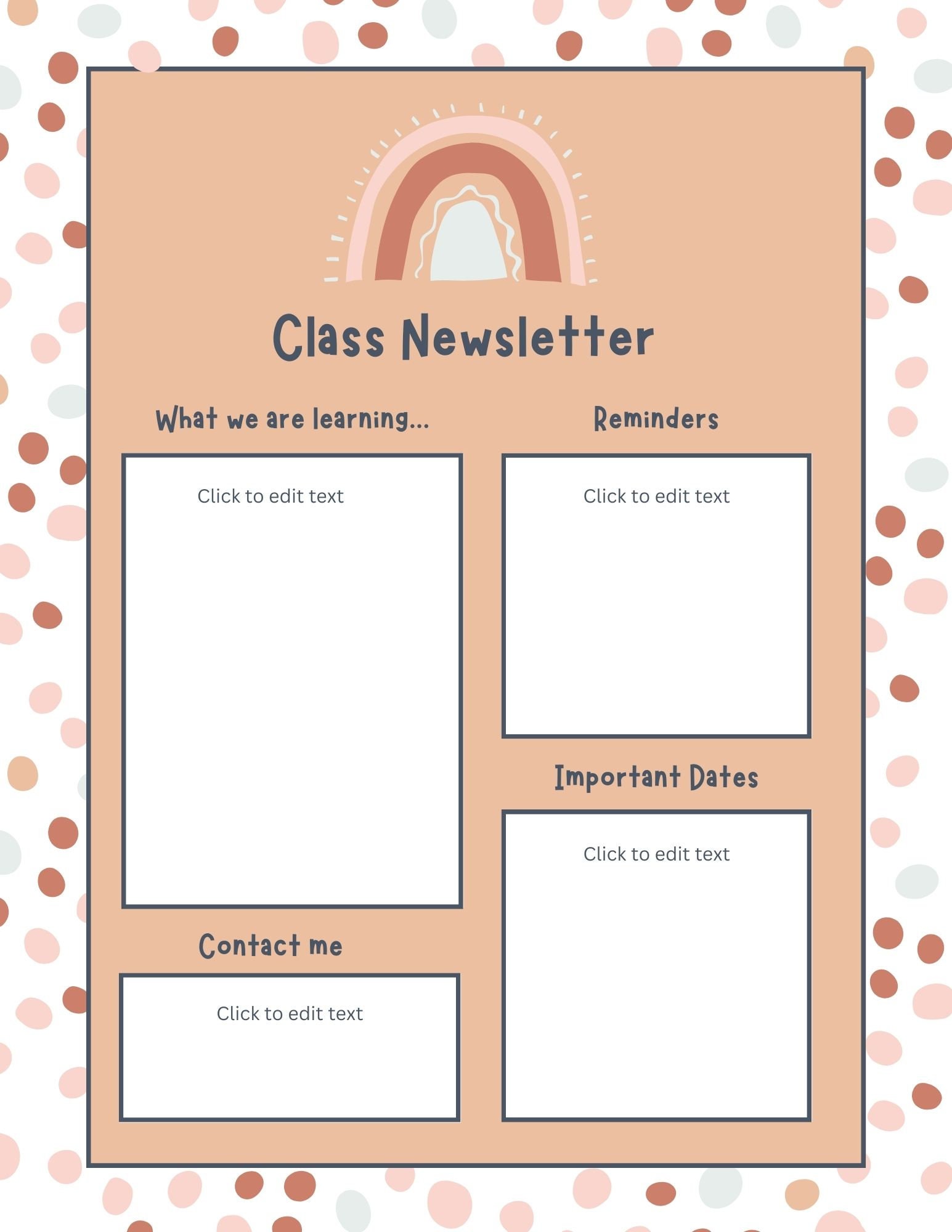 Classroom Newsletter Editable Template for Teacher / Boho Rainbow ...