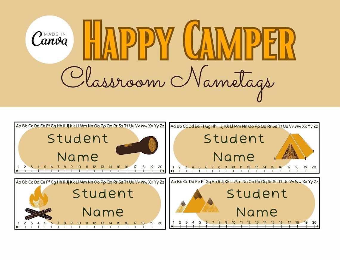 Camping Classroom Editable Name Plate With Number Line / Rustic ...
