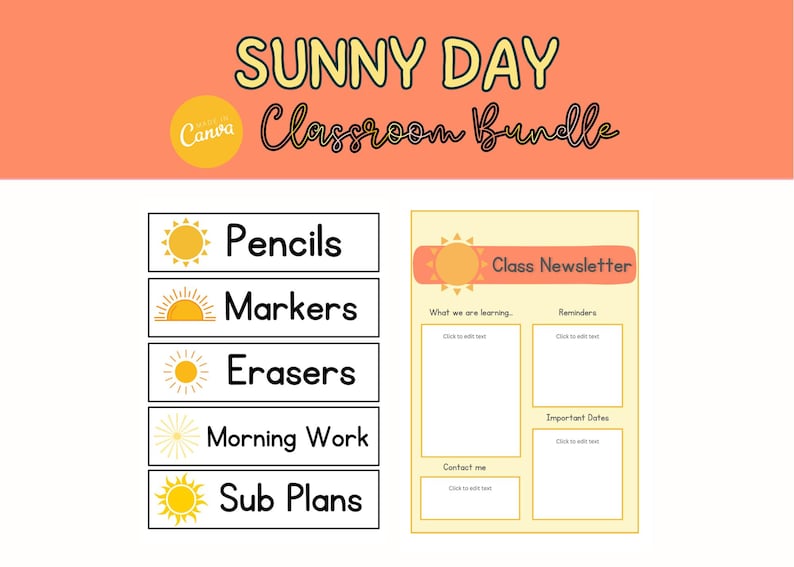Editable Sunshine Labels & Name Tags for Elementary School Themed ...