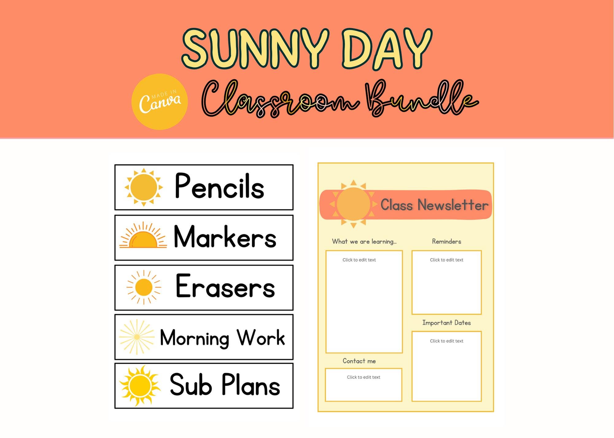 Editable Sunshine Labels & Name Tags for Elementary School Themed ...