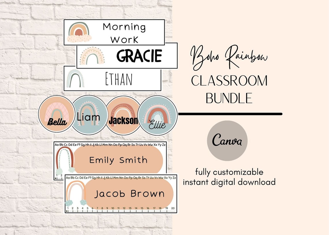 EDITABLE Boho Rainbow Classroom Bundle / Boho Rainbow | Etsy