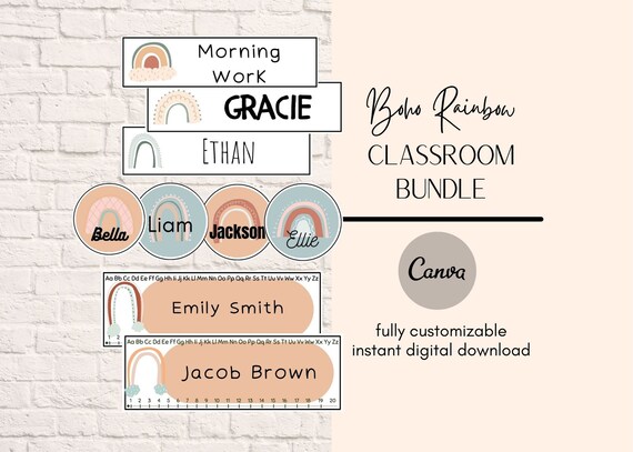 EDITABLE Boho Rainbow Classroom Bundle / Boho Rainbow | Etsy