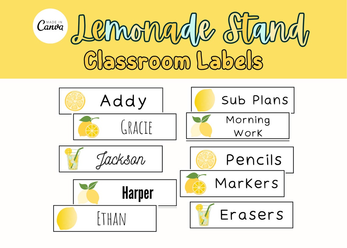 Editable Name Tags / Lemonade Stand Classroom / Lemon Summer Kids Decor ...