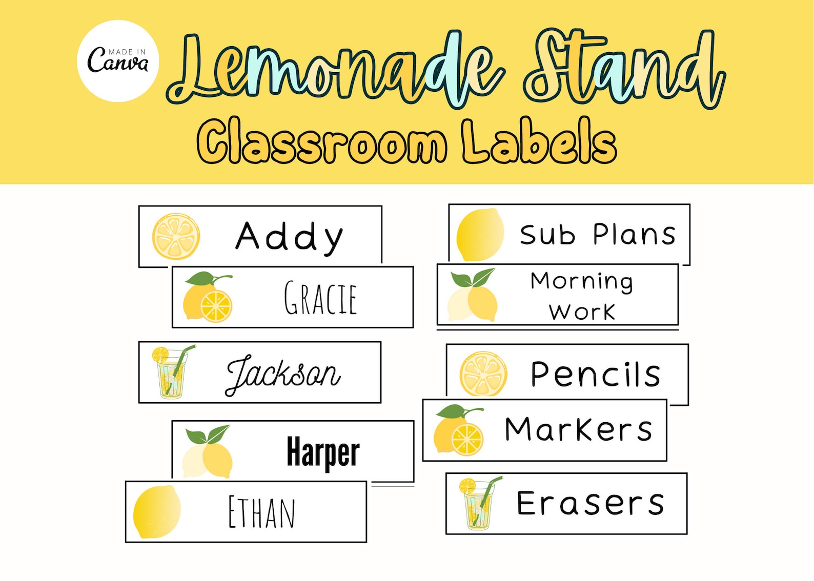 Editable Name Tags / Lemonade Stand Classroom / Lemon Summer Kids Decor ...