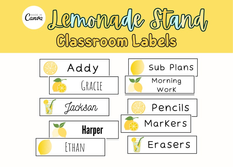 Editable Name Tags / Lemonade Stand Classroom / Lemon Summer Kids Decor ...