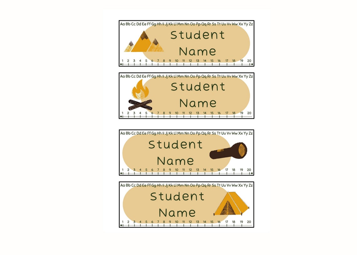 Camping Classroom Editable Name Plate With Number Line / Rustic ...