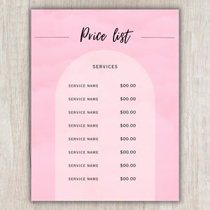 Editable Scan to Pay and Price List, Pink Customizable Pricing Guide ...