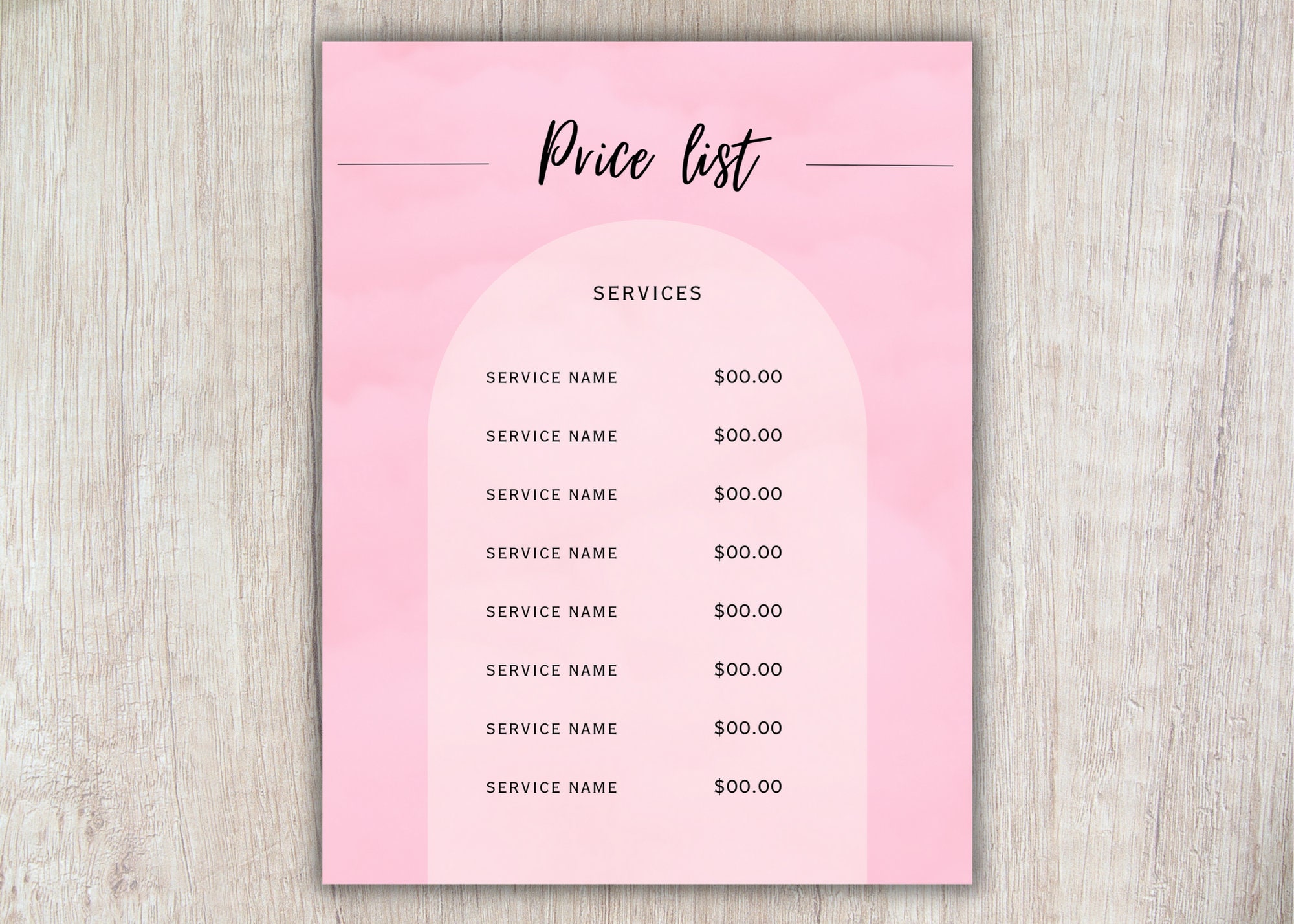 Editable Scan to Pay and Price List, Pink Customizable Pricing Guide ...