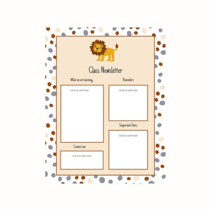 Classroom Newsletter Editable Template for Teacher / Zoo Safari Theme ...