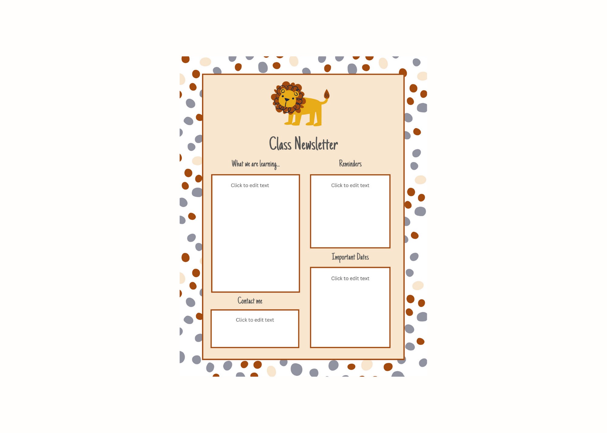 Classroom Newsletter Editable Template for Teacher / Zoo Safari Theme ...