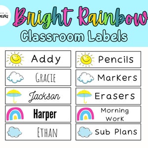 Printable Name Tags / Classroom Decor / Canva Template / Bright Rainbow ...