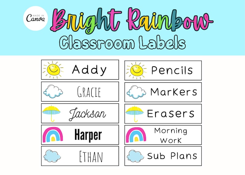 Printable Name Tags / Classroom Decor / Canva Template / Bright Rainbow ...