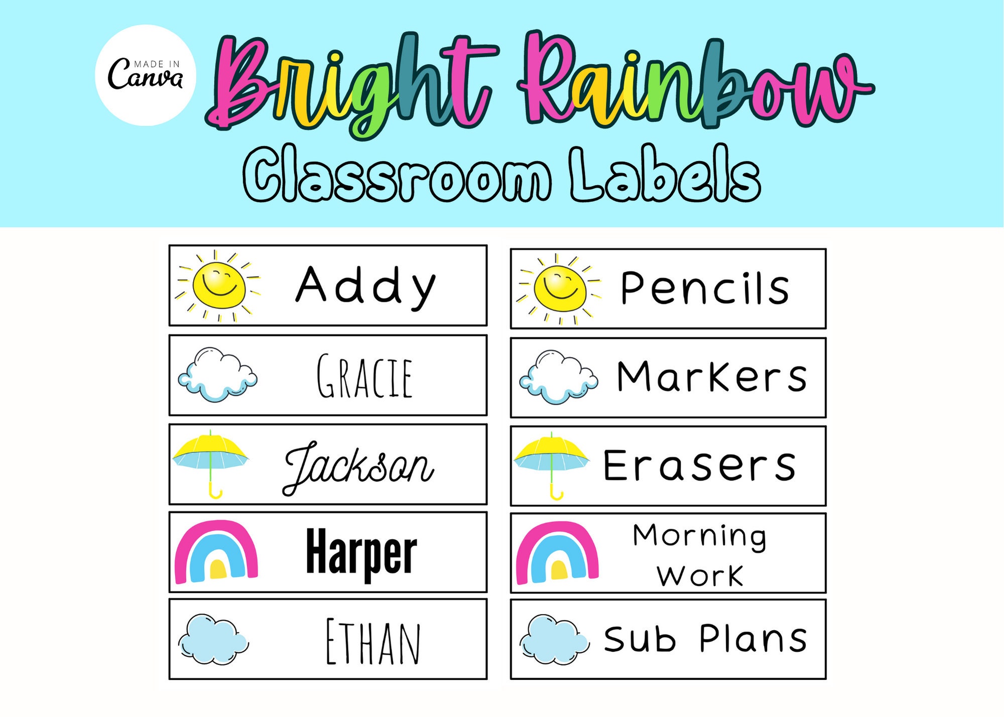 Printable Name Tags / Classroom Decor / Canva Template / Bright Rainbow ...