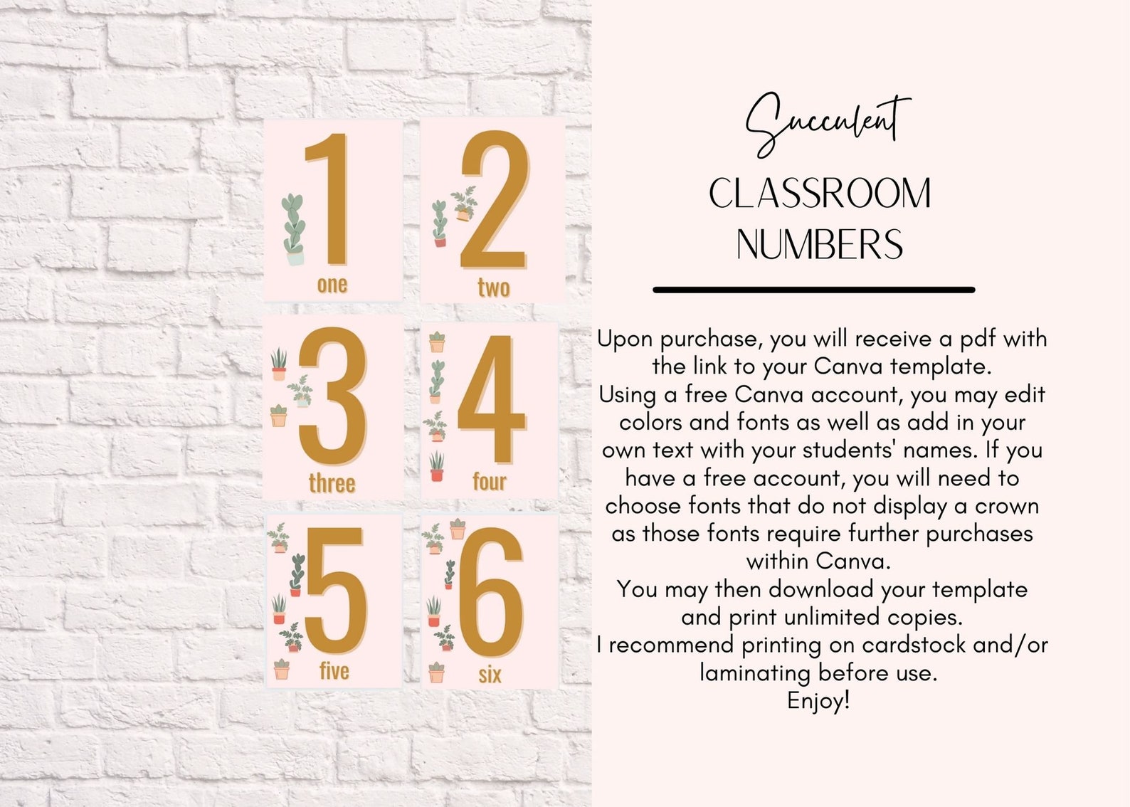 Succulent Number Posters for Classroom / Editable Canva Template ...